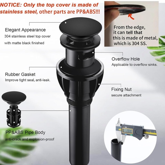 Pure Home | Kitchen | New Push And Seal Popup Drain Stopper With ...